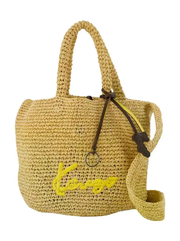 Kenzo Logo-embroidered Raffia Bag - Neutrals