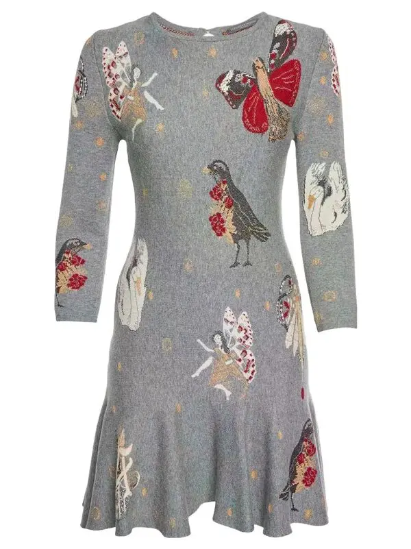 Alexander McQueen Jacquard Knit Mini Dress - Grey