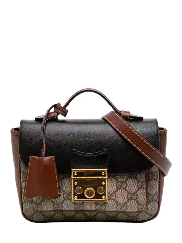 Gucci Mini Gg Supreme And Calfskin Padlock Flap Pocket Satchel - Neutrals