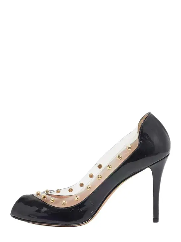 STUART WEITZMAN Patent Peep-toe Stiletto Pumps With Gold-tone Studs - Black