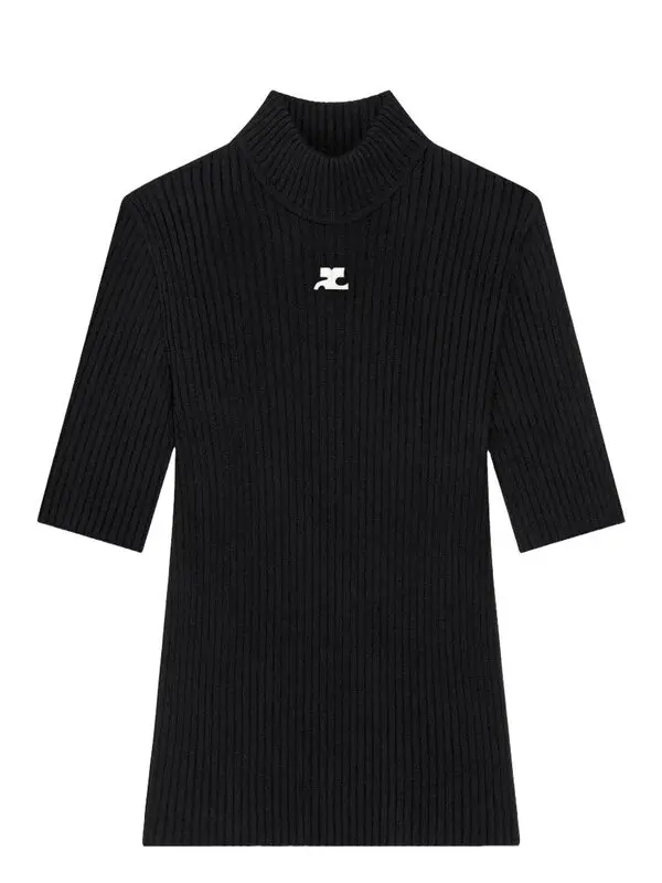 COURREGES Reedition Ribbed Knit High Neck T-shirt - Black