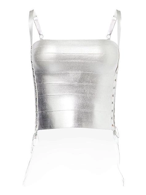 JADED LONDON Lace-up Bandage Stretch-woven Corset Top - Silver