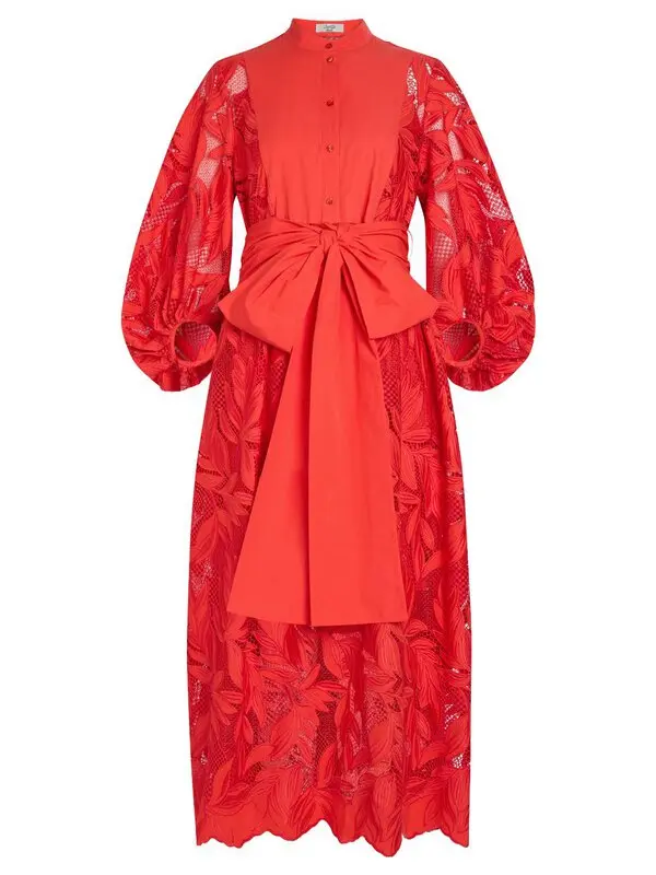 Erdem Floral Cutwork Poplin Midi Shirt Dress - Orange