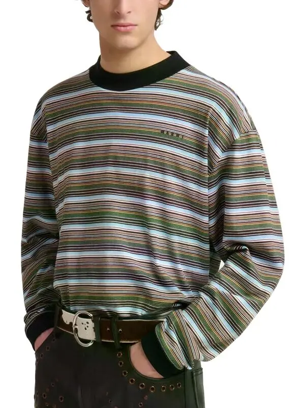 Marni Striped Embroidered T-shirt - Brown