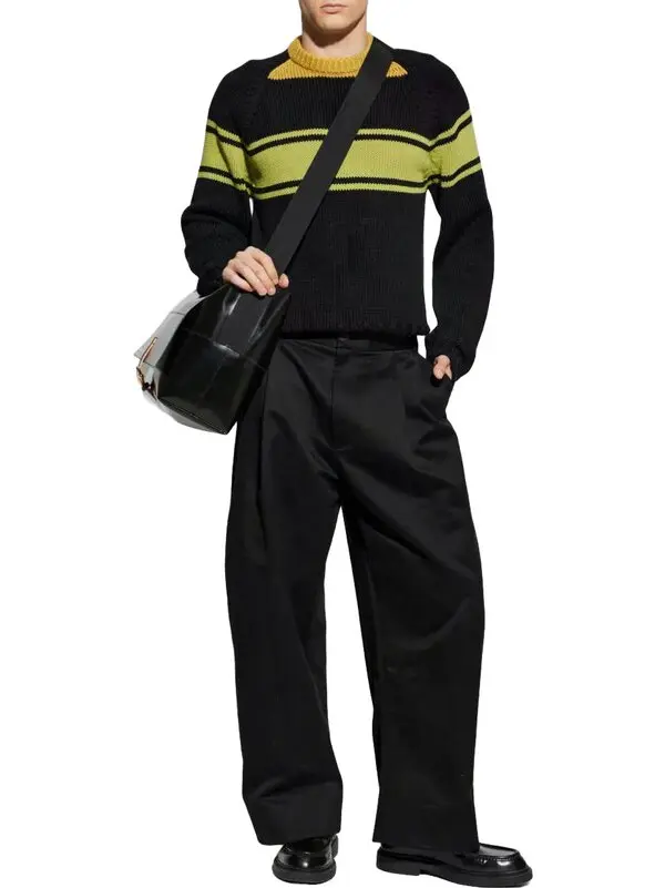 Marni Striped Logo-patch Crew Neck Sweater - Black
