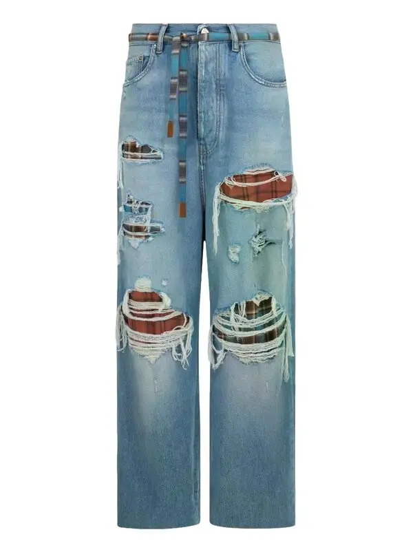 Amiri Flannel Repair Jeans - Blue