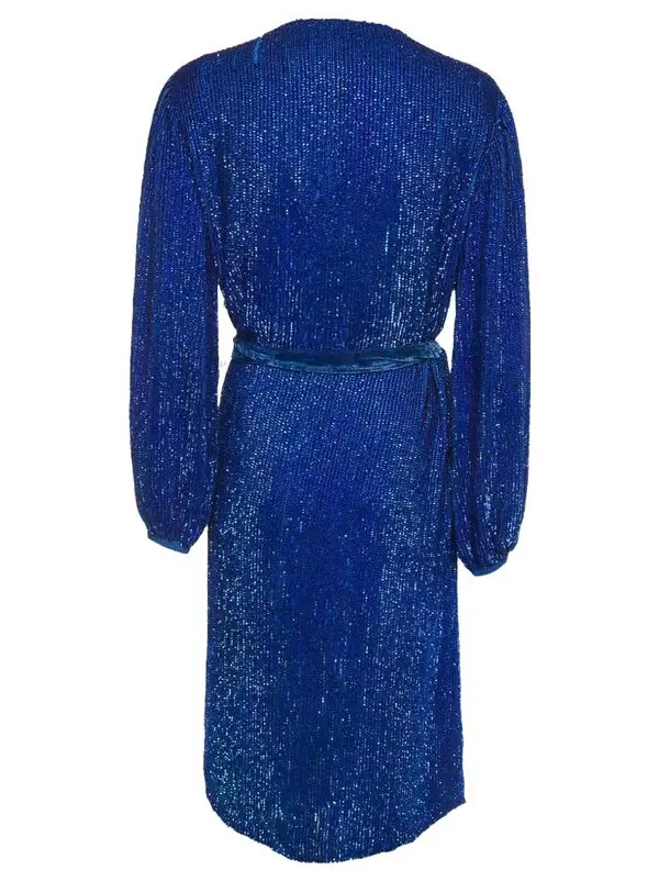 Retrofete Gabrielle Sequin Wrap Midi Dress - Blue