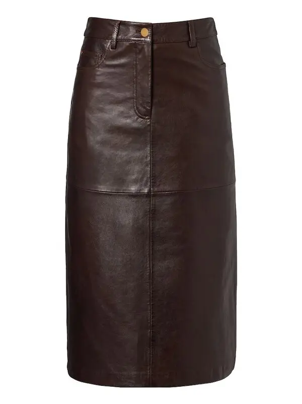 Max Mara Leather Midi Skirt - Brown