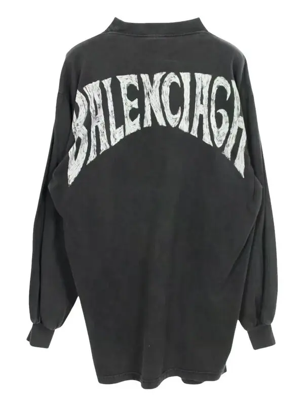 Balenciaga 2010s Logo Print Long Sleeve Cotton T-shirt - Grey
