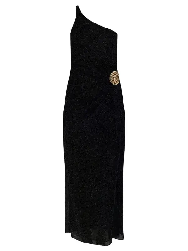 Oseree Lumiere Spiral One-shoulder Maxi Dress - Black