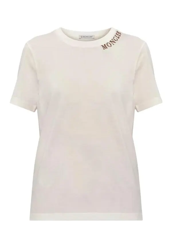 Moncler Logo Embroidered Cotton T-shirt - Neutrals