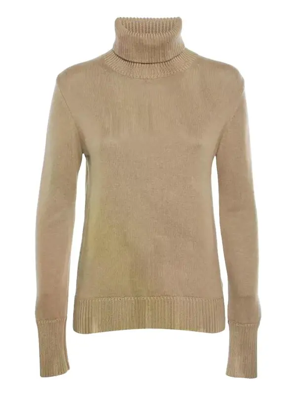 Burberry Logo Embroidered Roll Neck Cashmere Sweater - Neutrals