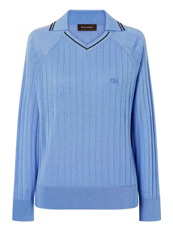 WALES BONNER Roots Logo-embroidered Striped Polo Shirt - Blue