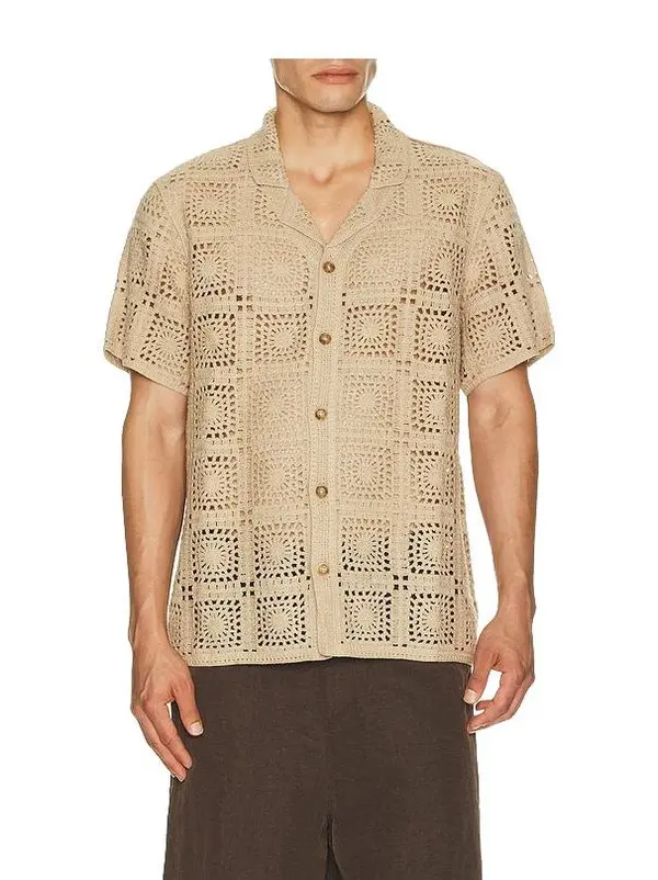 Marine Layer Callum Crochet Button Down Shirt In . Also - Brown