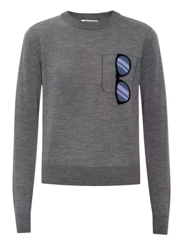 Moschino Crew Neck Sunglasses Intarsia Sweater - Grey