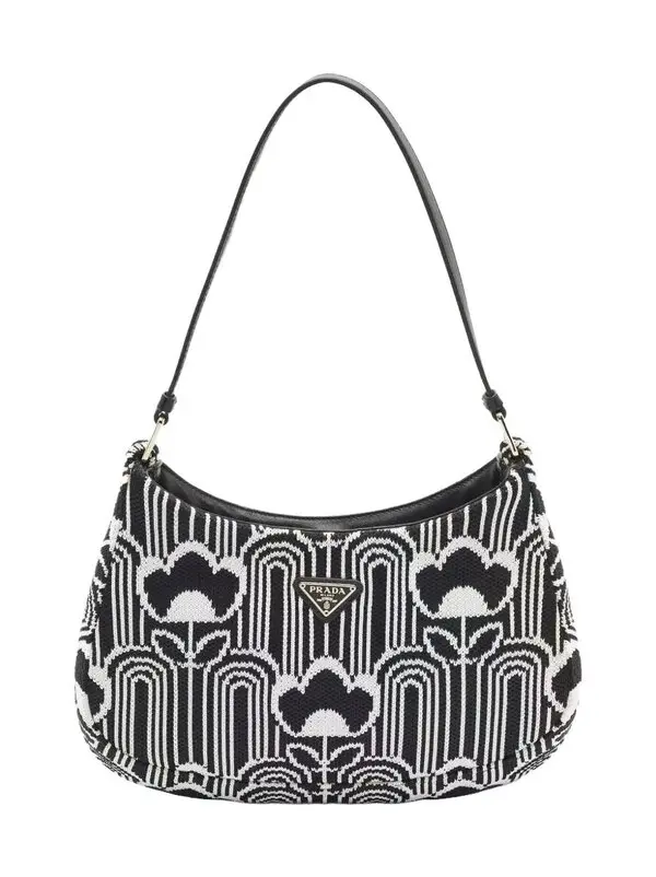 Prada Geometric Knit Shoulder Bag - Black