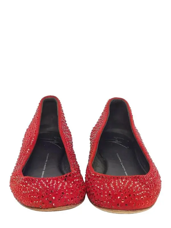 GIUSEPPE ZANOTTI Crystal-embellished Suede Ballet Flats - Red