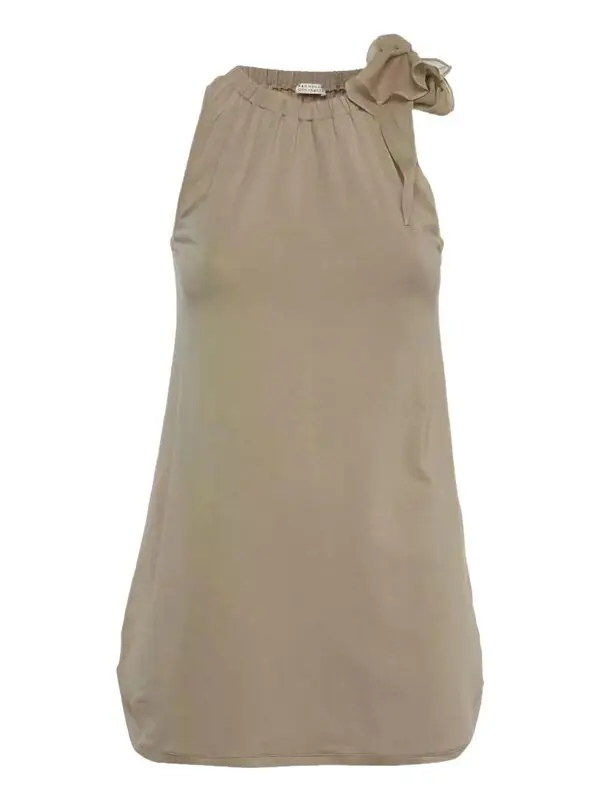 Brunello Cucinelli Sleeveless Gathered Blouse With Chiffon Trim - Grey