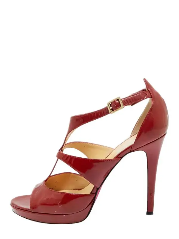Versace Leather Patent Platform High Heel Ankle Strap Sandals - Red