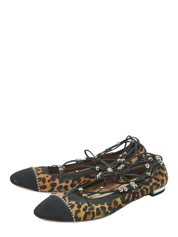 AQUAZZURA Leopard-print Ballet Flats With Silver-tone Bead Embellishment - Neutrals