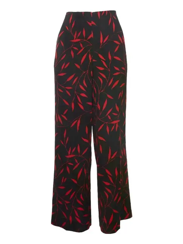 Diane Von Furstenberg Leaf Print Wide-leg Trousers - Black