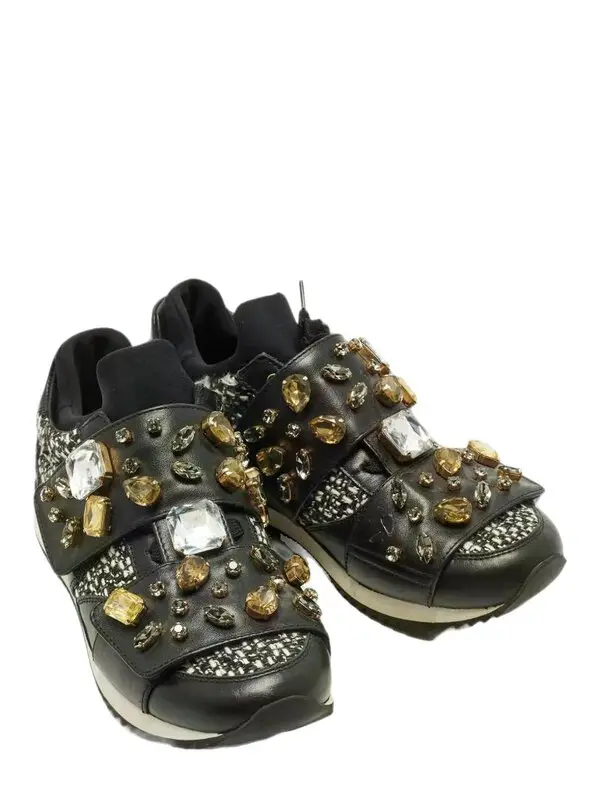 Dolce & Gabbana Embellished Leather Sneakers - Black