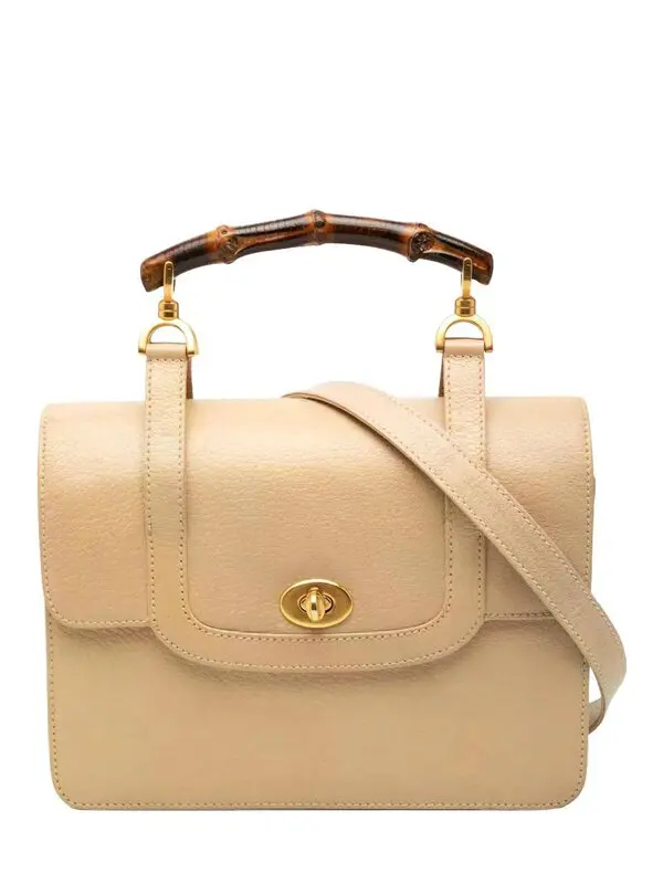Gucci Calfskin Turnlock Bamboo Top Handle Bag - Neutrals