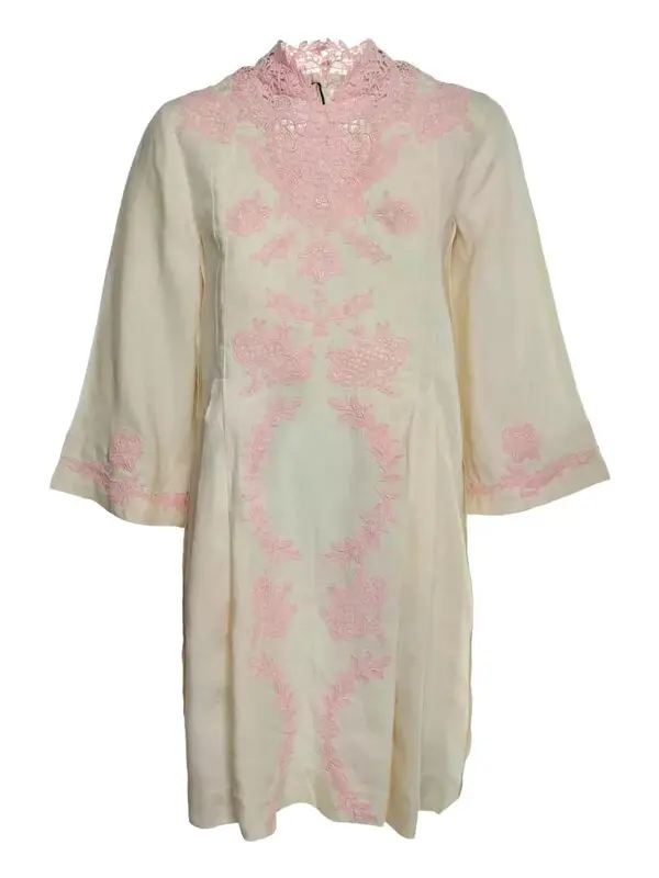 Gucci Linen Floral Lace High Neck Mini Dress - Neutrals