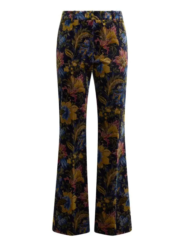 Etro Cotton-blend Velvet Flared Pants With Motif - Floral