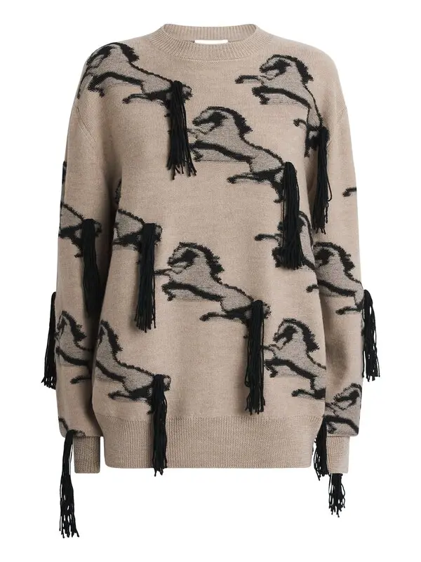 Stella McCartney Virgin Wool Embroidered Horse Sweater - Beige