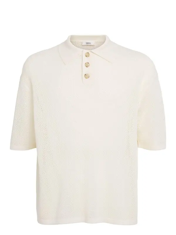 Commas Open-weave Polo Shirt - Beige