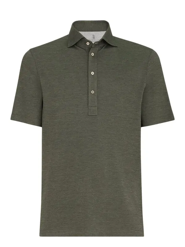 Brunello Cucinelli Virgin Wool-silk-cotton Polo Shirt - Green