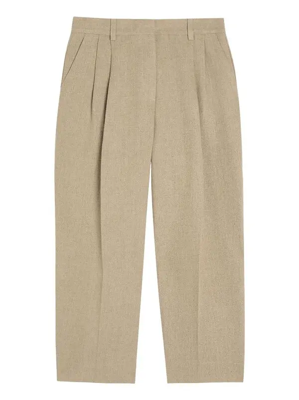 TOTEME Pleated Tapered-leg Linen Trousers - Beige