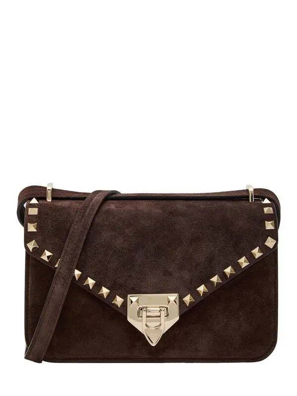 Valentino Garavani Rockstud Small Suede Shoulder Bag - Brown