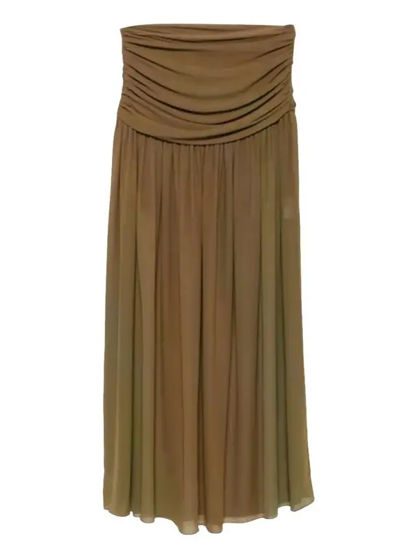 DE LA VALI Agapito Ruched Maxi Skirt - Brown