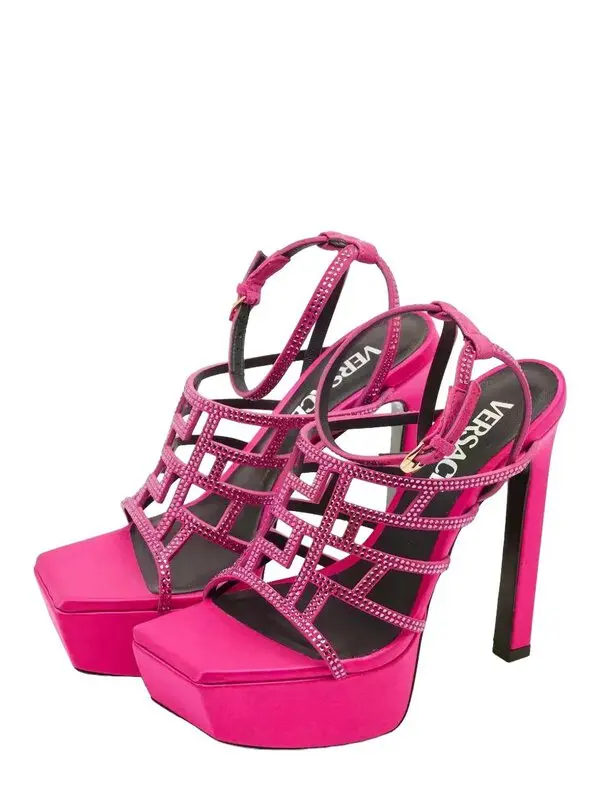 Versace Greca Maze Crystal-embellished Platform Sandals - Pink