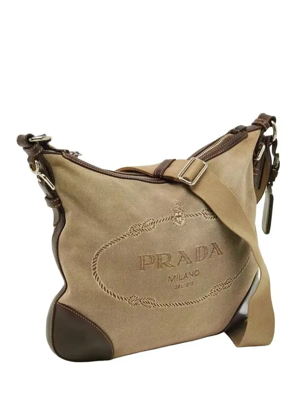 Prada Logo Jacquard Messenger Bag - Neutrals
