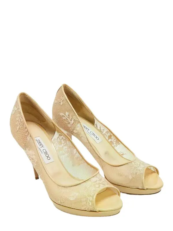 JIMMY CHOO Lace Patent Leather Peep-toe Pumps - Neutrals