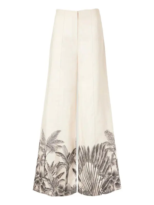 ANDRES OTALORA Voz De Calma' Printed Linen Wide-leg Trousers - Neutrals