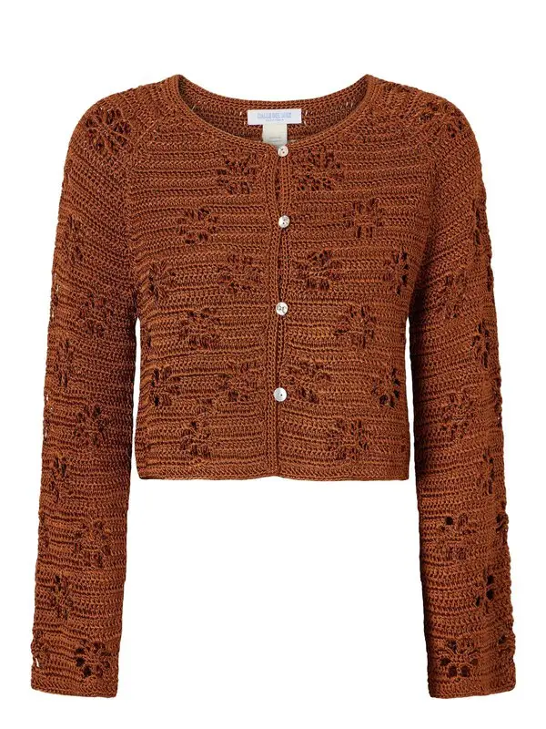 Calle Del Mar Crocheted Floral Motif Cardigan - Brown