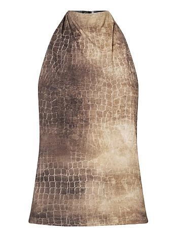 JADED LONDON Zene Backless Woven Halter Top With Crocodile Print - Multi