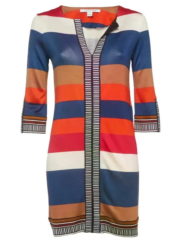 Diane Von Furstenberg Striped V-neck Silk Mini Dress - Blue