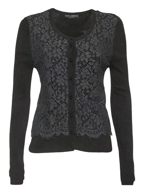 Dolce & Gabbana Lace-panel Rib-knit Cardigan - Grey
