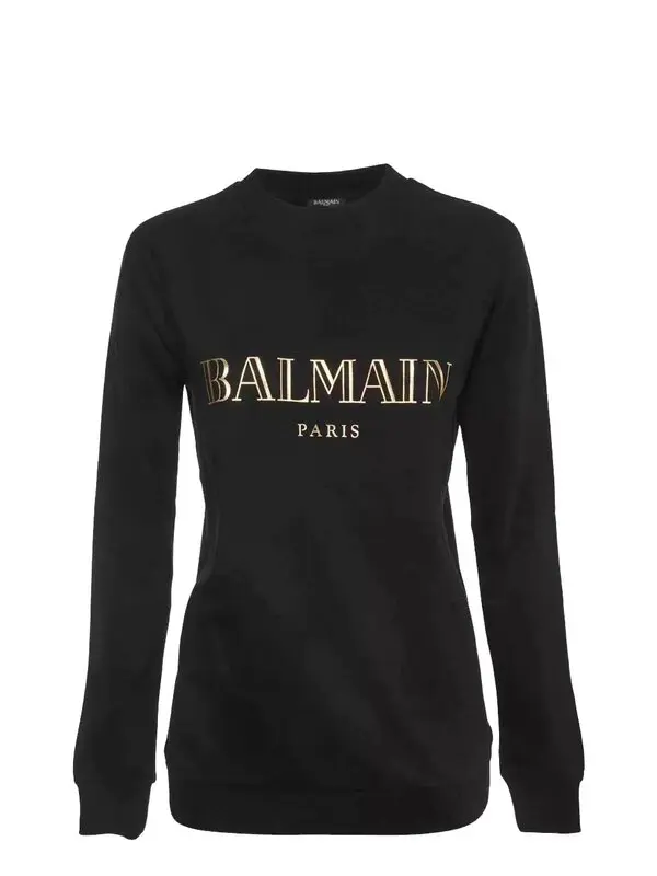 Balmain Logo Print Cotton Sweatshirt - Black