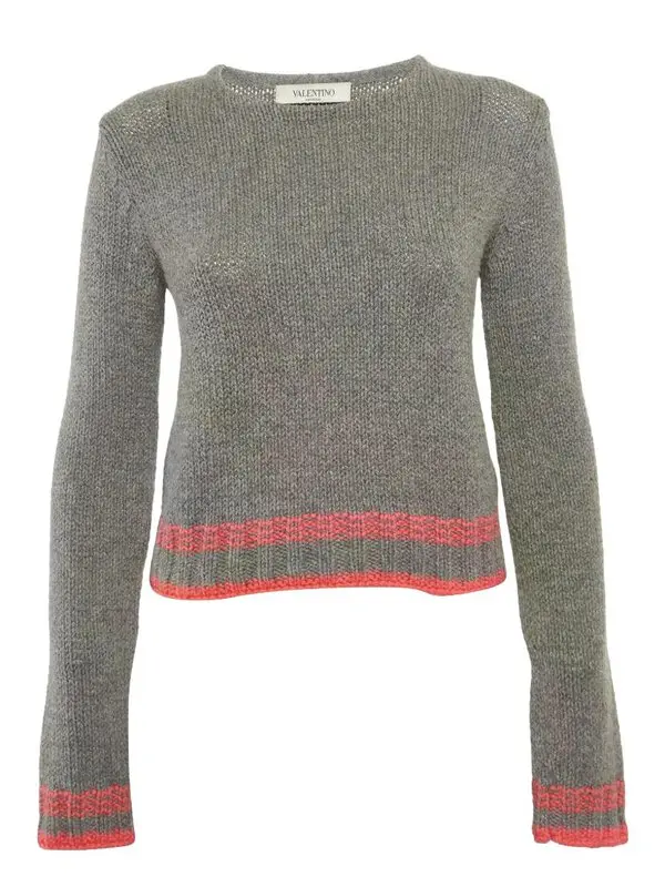 Valentino Garavani Ribbed Knit Crew Neck Sweater - Grey