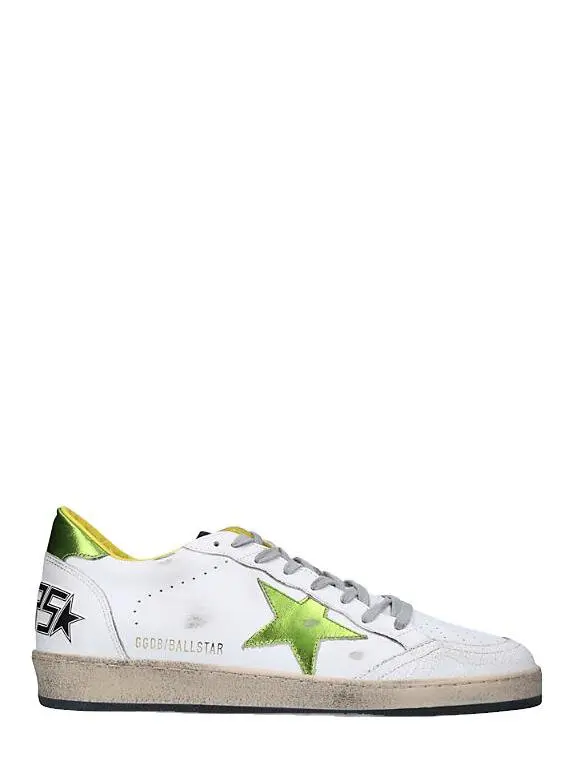 GOLDEN GOOSE Ballstar Metallic Distressed Leather Low-top Trainers - White/comb