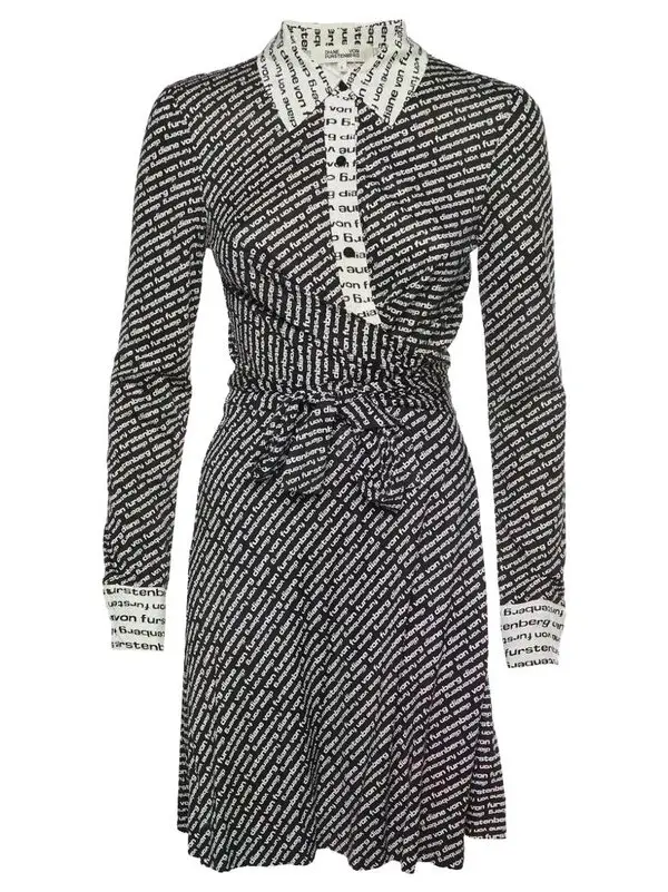 Diane Von Furstenberg All-over Logo Print Wrap Midi Dress - Black