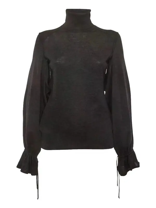 Fendi Wool Turtleneck Long Sleeve Sweater With Ruffle Cuffs - Grey