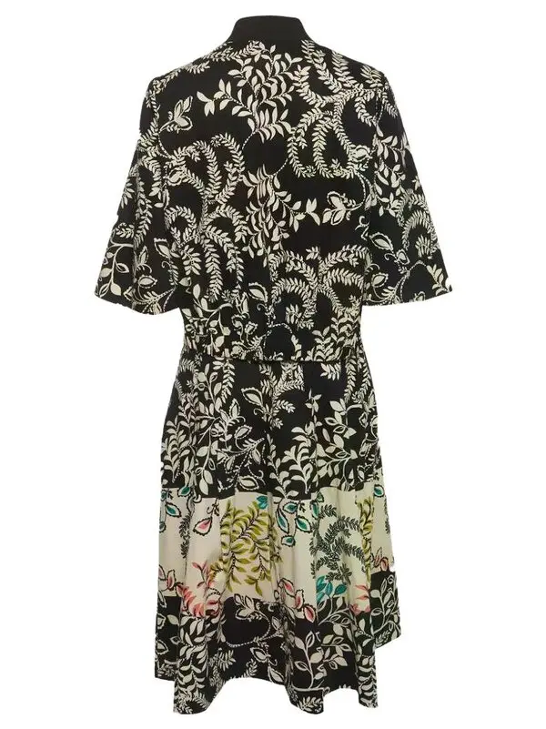 424 Leaf-print Bomber Collar Jacket And Pleated Skirt Set - Black