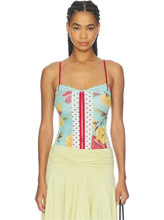 Free People X Revolve Floral Print Mesh Bodysuit With Lace Trim - Multi